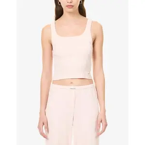 SPORTY & RICH Brand Tab Ribbed Stretch-cotton Tank Top