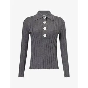 NACKIYE Long-sleeve Wool Polo Top
