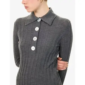 NACKIYE Long-sleeve Wool Polo Top