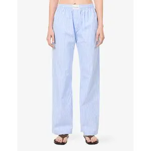 SPORTY & RICH Brand-patch Striped Cotton Pyjama Trousers