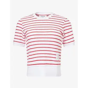 Thom Browne Striped Short-sleeve Cotton-knit Top - White/red