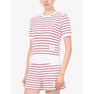 Thom Browne Striped Short-sleeve Cotton-knit Top
