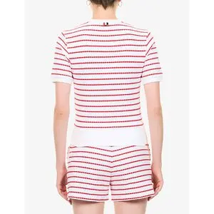 Thom Browne Striped Short-sleeve Cotton-knit Top