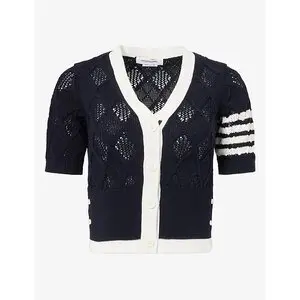 Thom Browne V-neck Cable-knit Cotton Cardigan - Navy