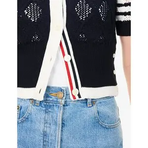 Thom Browne V-neck Cable-knit Cotton Cardigan - Navy