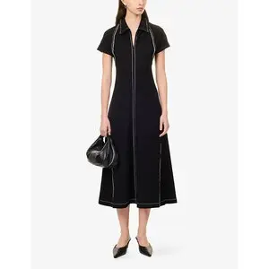 ME+EM Contrast-stitch Fit-and-flare Jersey Midi Dress