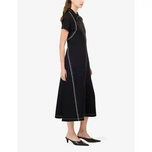 ME+EM Contrast-stitch Fit-and-flare Jersey Midi Dress