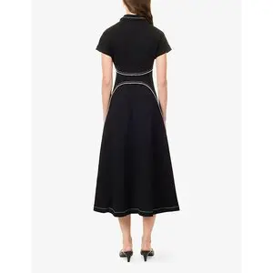 ME+EM Contrast-stitch Fit-and-flare Jersey Midi Dress