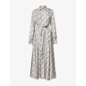 Gabriela Hearst Galway Belted Silk Midi Shirt Dress - Ivory Multi