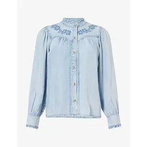 Rails Alanna Floral-embroidered Chambray Shirt - Medium Cloud Wash