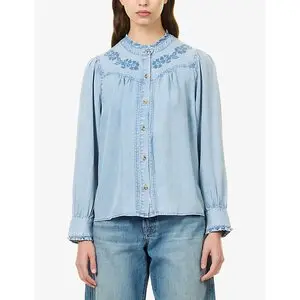 Rails Alanna Floral-embroidered Chambray Shirt