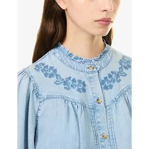 Rails Alanna Floral-embroidered Chambray Shirt