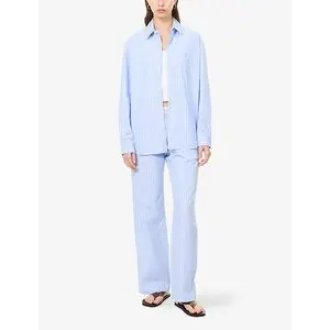 Sporty & Rich Logo-embroidered Striped Cotton Shirt