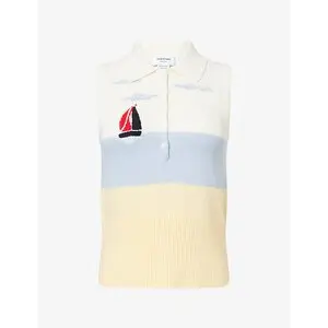 Thom Browne Nantucket Scenic-embroidered Cotton Vest Top