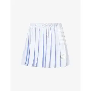 Thom Browne Drawstring Pleated Cotton Mini Skirt - Light Blue