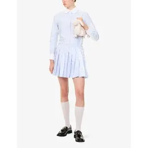 Thom Browne Drawstring Pleated Cotton Mini Skirt - Light Blue
