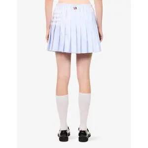 Thom Browne Drawstring Pleated Cotton Mini Skirt - Light Blue