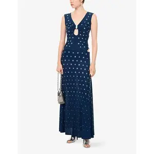 Rabanne Plunge-neck Bead-embellished Stretch-jersey Maxi Dress