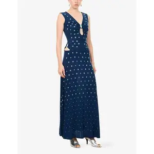 Rabanne Plunge-neck Bead-embellished Stretch-jersey Maxi Dress