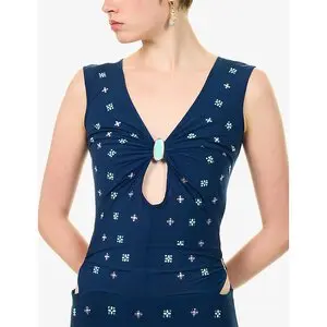Rabanne Plunge-neck Bead-embellished Stretch-jersey Maxi Dress