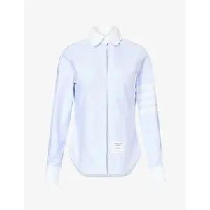 Thom Browne Round-collar Long-sleeve Cotton Shirt - Light Blue