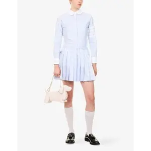 Thom Browne Round-collar Long-sleeve Cotton Shirt - Light Blue