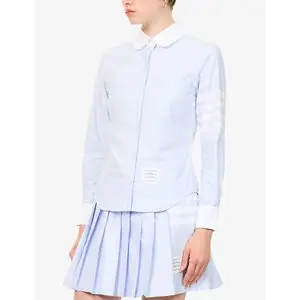 Thom Browne Round-collar Long-sleeve Cotton Shirt - Light Blue