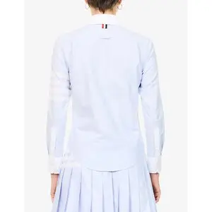 Thom Browne Round-collar Long-sleeve Cotton Shirt - Light Blue