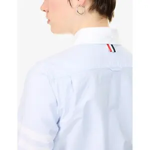 Thom Browne Round-collar Long-sleeve Cotton Shirt - Light Blue