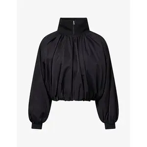 THE COUTURE CLUB Funnel-neck Ruched-hem Shell Bomber Jacket