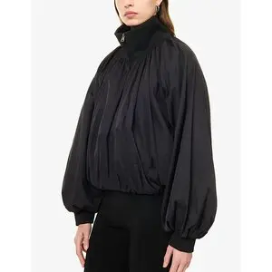 THE COUTURE CLUB Funnel-neck Ruched-hem Shell Bomber Jacket
