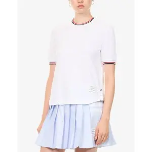 Thom Browne Contrast-stripe Trims Cotton Piqué Top