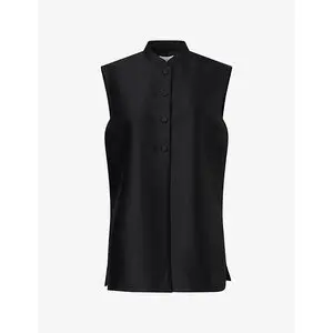 Le Kasha Wool-blend Sleeveless Stand-collar Shirt - Black