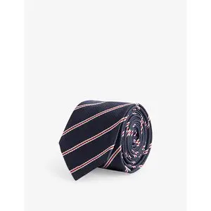 Thom Browne Jacquard Stripe Silk Tie - Navy