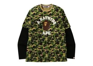 A BATHING APE Abc Camo College Layered Long Sleeve Tee Shirt - Green