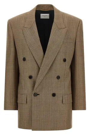Saint Laurent Prince Of Wales Houndstooth Blazer - Brown