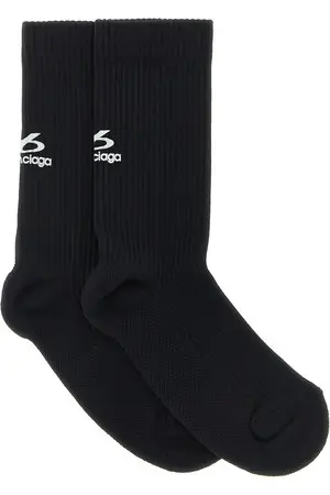Balenciaga Ribbed Socks With Logo - Black