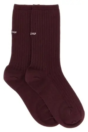 Balenciaga Logo Embroidery Ribbed Tights - Bordeaux