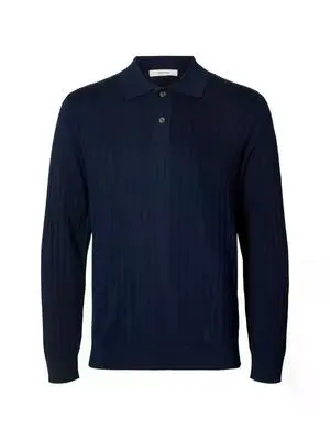 SELECTED Ribbed-knit Polo Shirt