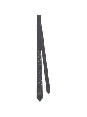 Dries Van Noten Embroidered Wool Neck Tie - Grey