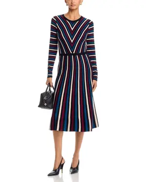 T Tahari Striped Midi Flared Dress