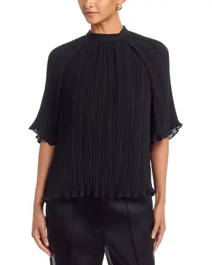 T Tahari Micro Pleated Elbow Sleeve Blouse