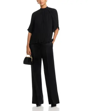 T Tahari Micro Pleated Elbow Sleeve Blouse