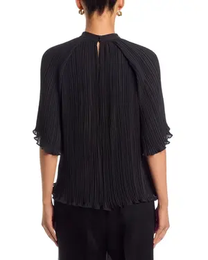 T Tahari Micro Pleated Elbow Sleeve Blouse