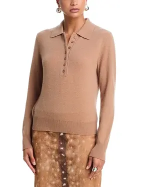 Aqua Henley Polo Cashmere Sweater Exclusive - Camel