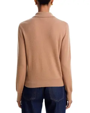 Aqua Cashmere Henley Polo Sweater - Camel