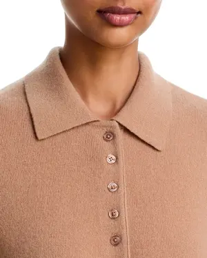 Aqua Cashmere Henley Polo Sweater - Camel
