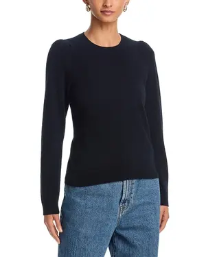 Aqua Cashmere Ruched Puffed Shoulder Sweater - Black