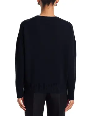 Aqua Cashmere V Neck Drop Shoulder Sweater - Black