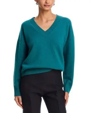 Aqua Cashmere V Neck Drop Shoulder Sweater Exclusive - Peacock